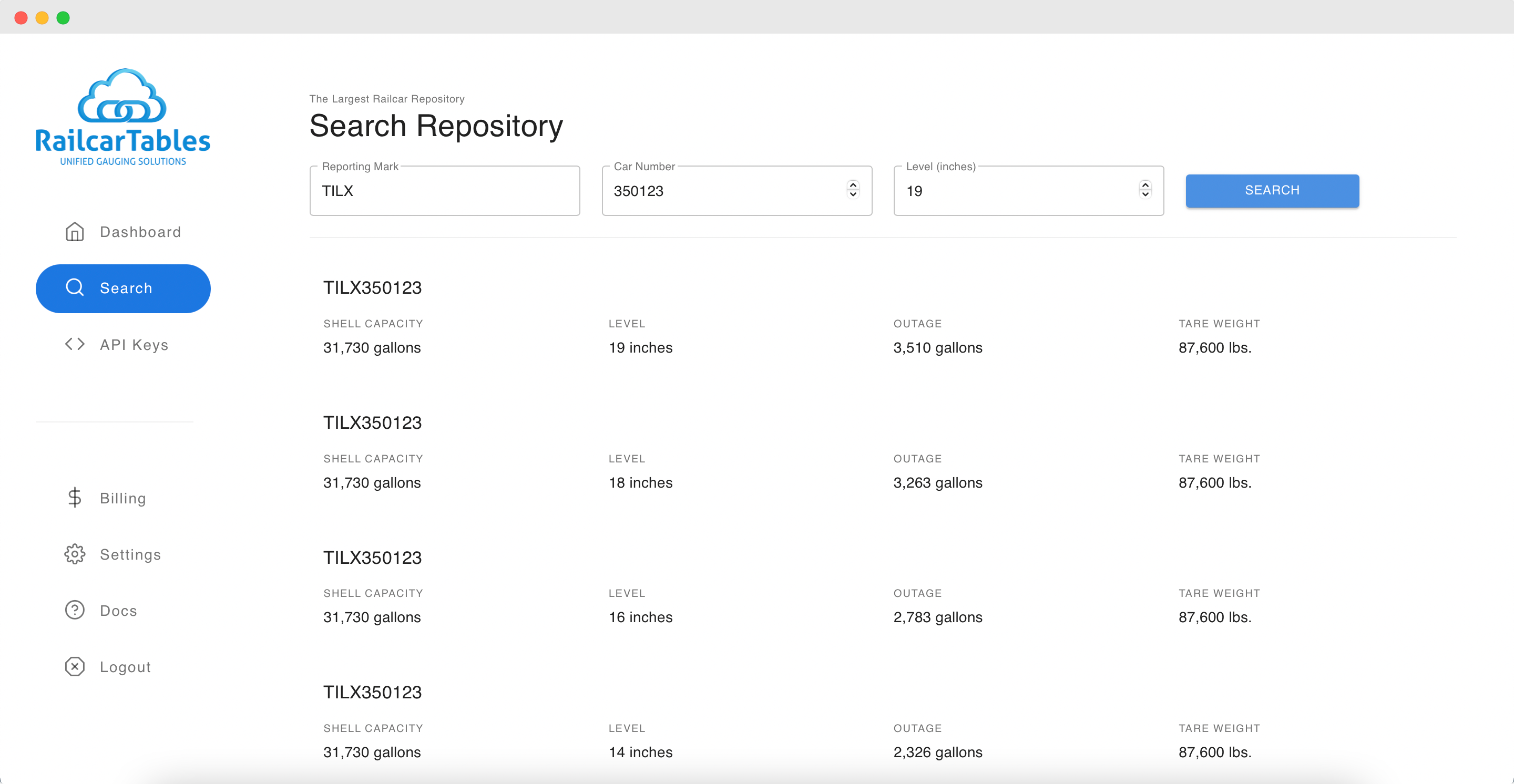 Railcar Tables | Unified Tank Car Gauging Solutions